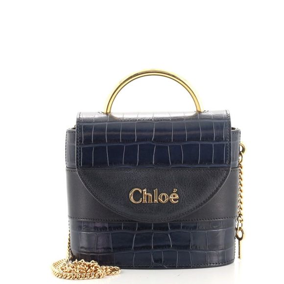 Chloe | Bags | Chloe Aby Lock Bag Crocodile Embossed Leather Small Blue ...